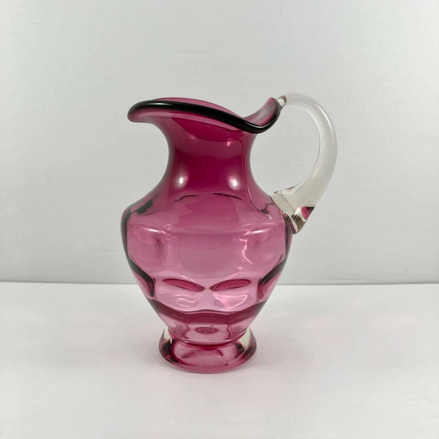 VINTAGE CRANBERRY GLASS Thumbprint Pattern Jug Pitcher Applied Handle $32.00 - PicClick CA