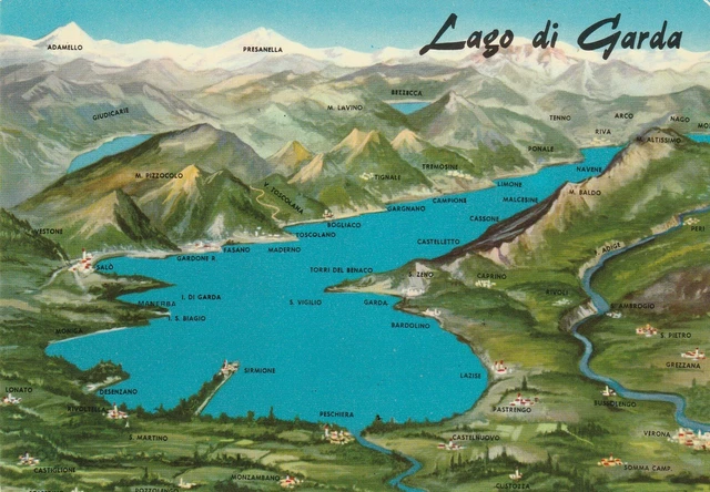 CARTOLINA MAPPA, MAPPA, mappa panoramica **LAGO DI GARDA - LAGO DI ...