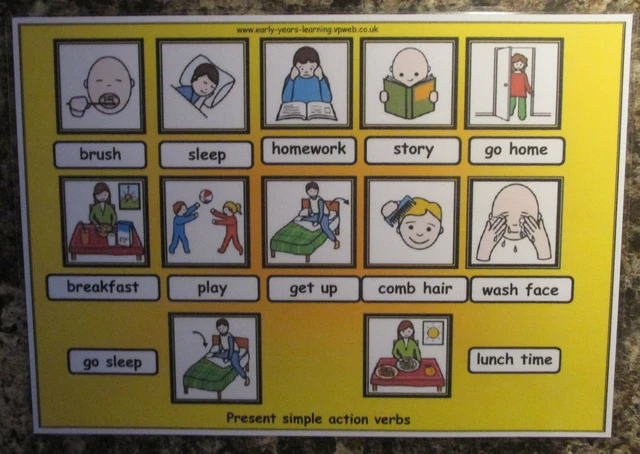 PRESENT SIMPLE ACTION verb picture flash and word flash cards Autism ...