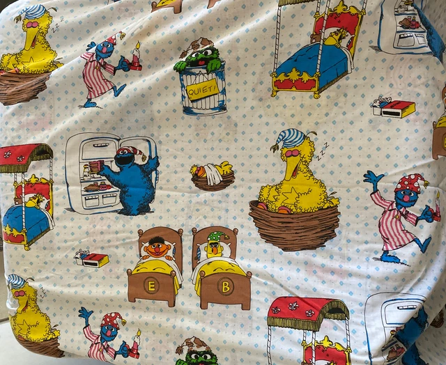 Vintage Classic Sesame Street Flat Twin Sheet Alphabet ABC Bert Ernie ...