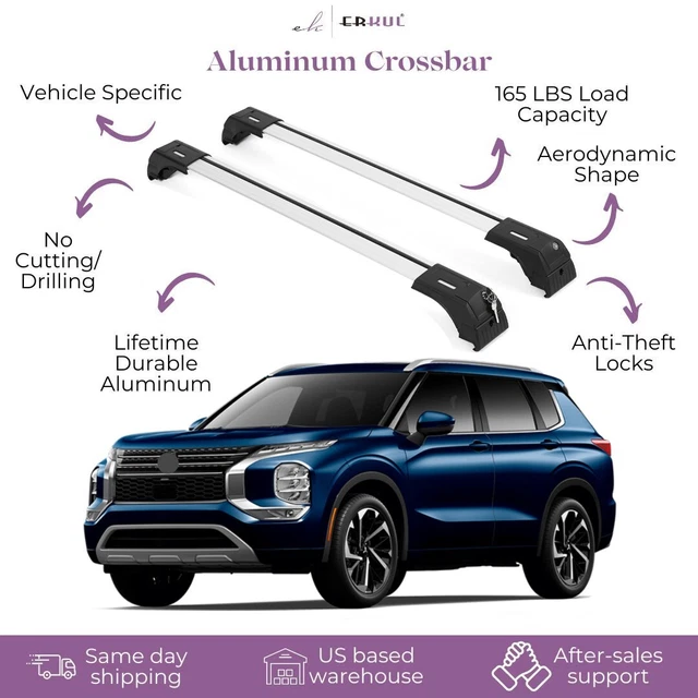 ERKUL ROOF RACK Crossbars Fit Mitsubishi Outlander 2022-2024 Aluminum ...