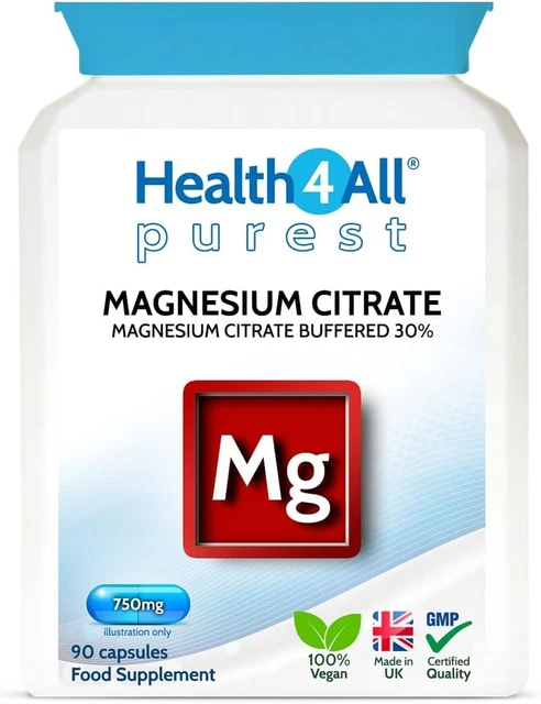 MAGNESIUM CITRATE 750MG 90 Capsules (V) (225Mg Elemental Magnesium ...