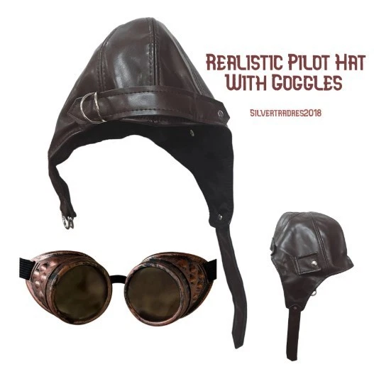 WW2 PILOT HAT & Goggles Aviator Vintage Retro Air Force Fancy Dress ...