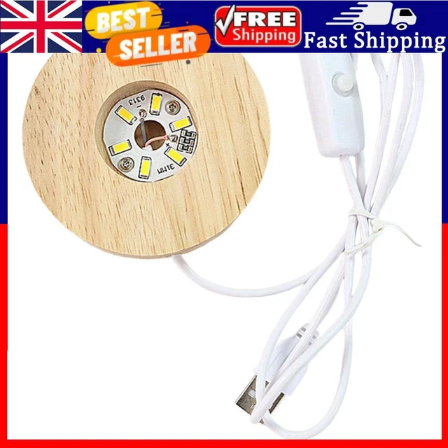 NEW 2PCS 4 Inch LED Display Stand Wooden Light Up Base Round for Resin ...