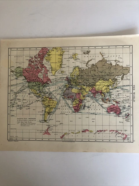 MAP 1935: THE World & North Polar Regions Original Vintage Antique ...