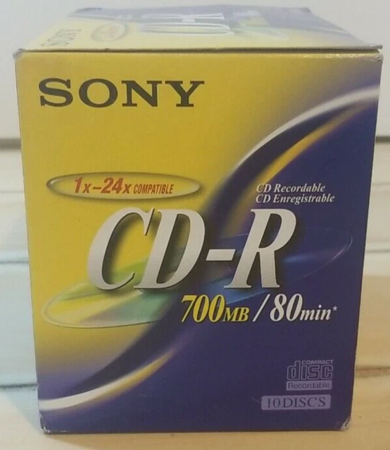 SONY CD-R 1X-16X Compatible 700MB/80min CDQ-80N1 10 Recordable Disc ...