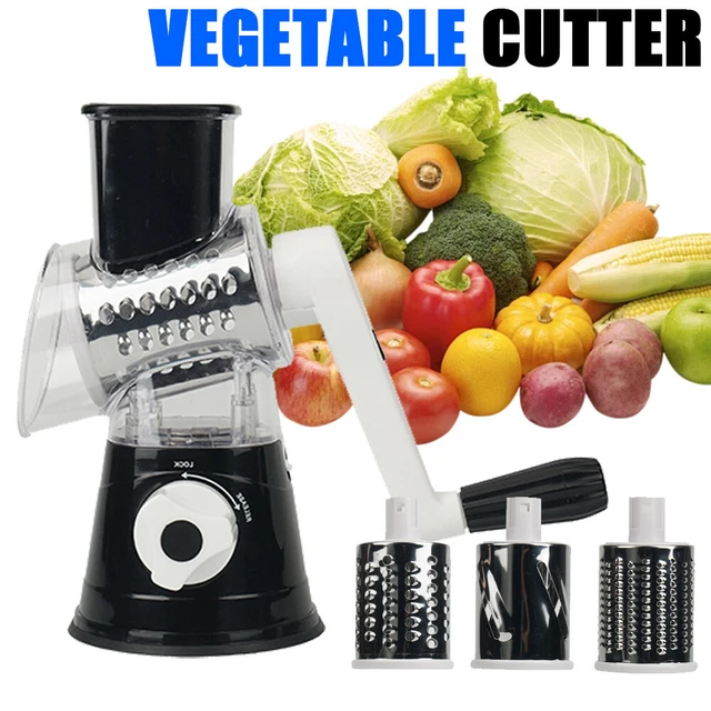 3-IN-1 ROTARY FOOD Slicer Chopper Cheese Grater Vegetable Fruit ...