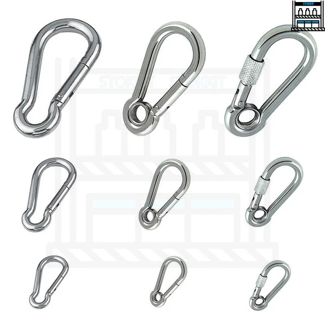 LOCKING CARABINER CLIP Snap Hook Spring Loaded Steel Karabiner Carabina ...