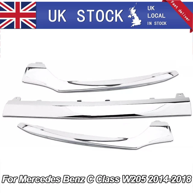 SET CHROME FRONT Bumper Lower Lip Trim For Mercedes Benz C-Class W205 ...