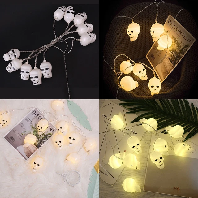 1.5 M HALLOWEEN LED Skull Lights 10 Battery Operated String Lights Warm ...