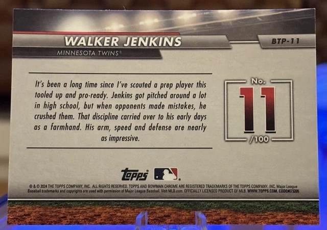 WALTER JENKINS 2024 Bowman scheda rifrattore cromata top 100 Prospects ...