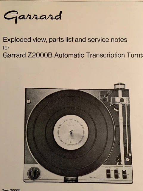 GARRARD Z2000B TURNTABLE ORIGINAL Exploded View - Parts & Service £8.11 ...