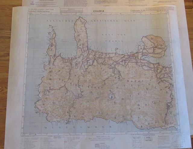 GERMAN WW2 LUFTWAFFE Fallschirmjager airborne invasion map of Crete ...