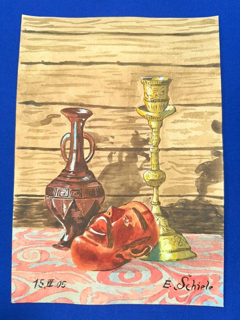 EGON SCHIELE (HANDMADE) Drawing on antique paper Signed and Sealed size ...