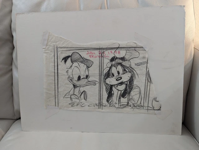 DISNEY ARTIST ERIC ROBISON Original Pencil Drawing DONALD DUCK & GOOFY ...
