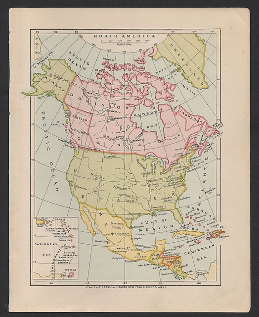 PRE WW1 POLITICAL Map of North America & Caribbean. $6.41 - PicClick AU
