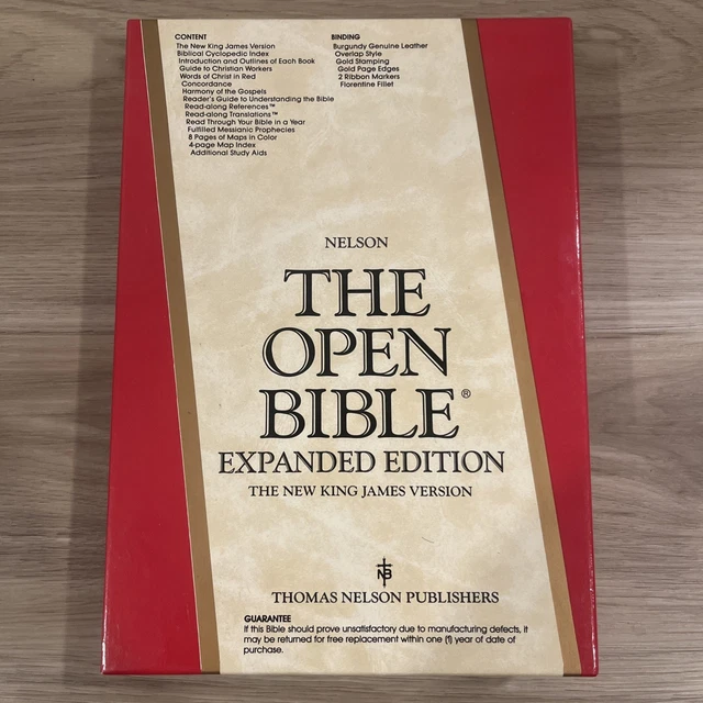 THE NKJV, OPEN Bible, Geniune Leather, Red, Red Letter, Expanded, With ...