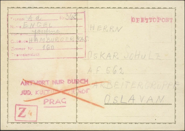 1942 GERMANY THERESIENSTADT Concentration Camp Postcard Cover Josephine ...