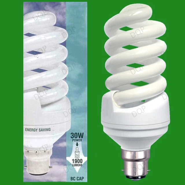 2X 30W (=150W) Daylight SAD Low Energy CFL 6400k White Light Bulbs BC ...