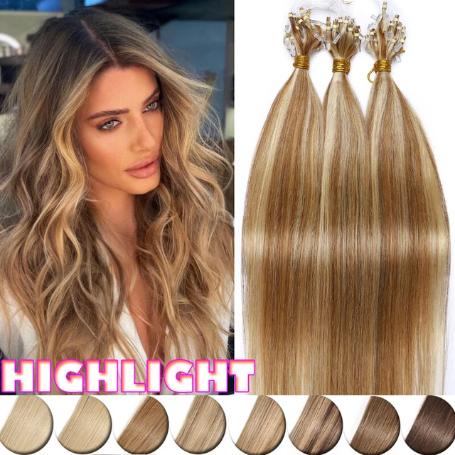 MICRO BOUCLE ANNEAU pointe de perles Remy extensions de cheveux humains ...