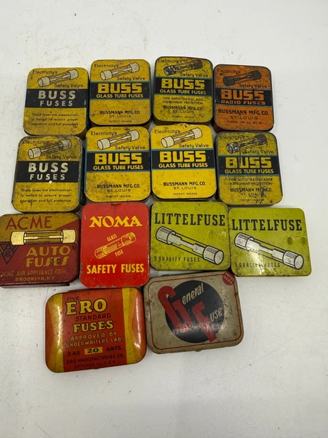 14 ANTIQUE AUTO Fuse Tins Buss Noma Ero Littelfuse General Acme Car ...