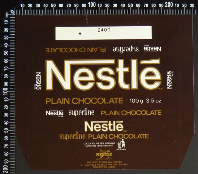 AN ORIGINAL VINTAGE Nestle (UK) 100g 'Superfine Plain' Chocolate ...