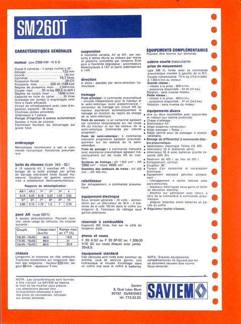 SAVIEM / FICHE TECHNIQUE / CHASSIS TRACTEUR SM 260 T de 1972 EUR 4,90 ... SAVIEM / FICHE TECHNIQUE / CHASSIS TRACTEUR SM 260 T de 1972 EUR 4,90 ...