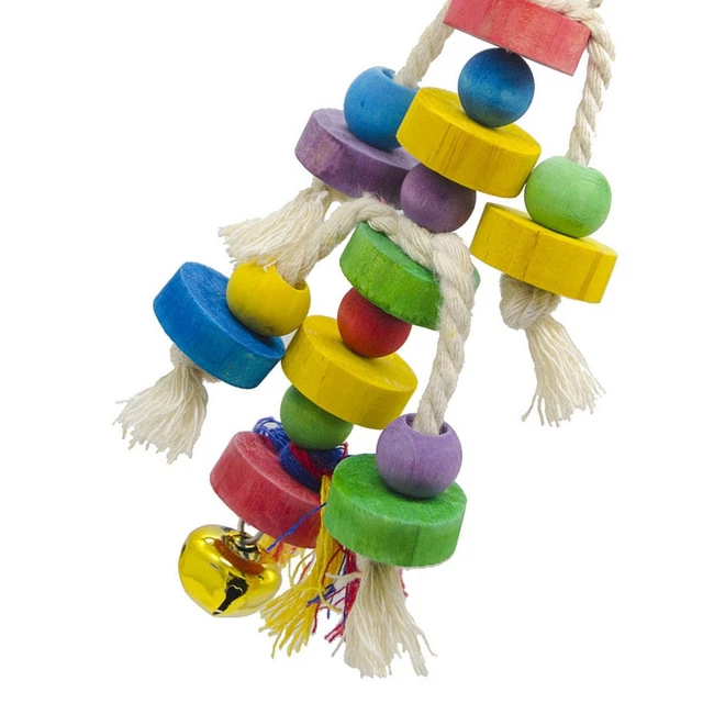 ROUND BLOCK BIRDS Bite Playing Toy Parrot Cotton Rope String Toy Funny ...