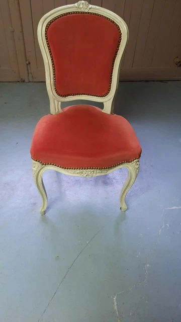 CHAISE STYLE LOUIS XV en CHENE MASSIF - PATINEE CREME et VELOURS ROUGE ...