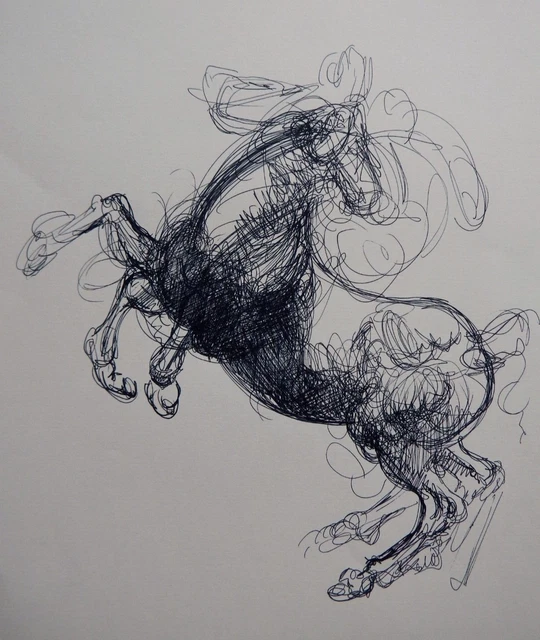 PEN & INK drawing after Leonardo da Vinci Study of a rearing horse c ...