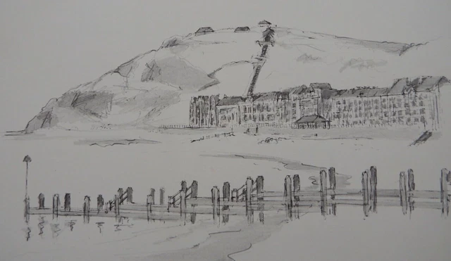 ORIGINAL PENCIL LANDSCAPE drawing of Aberystwyth Constitution Hill ...