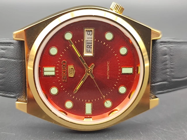 RARE SEIKO 5 Automatic 17 Jewels Japanese Men's Wrist Watch-Red Dial ...