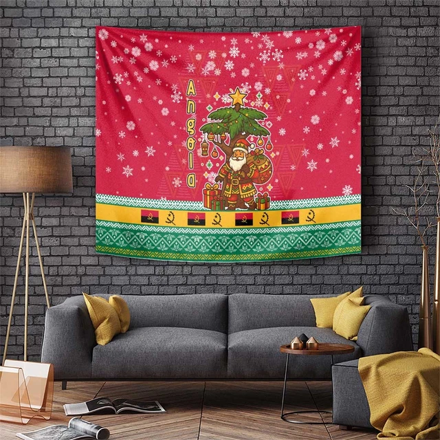 ANGOLA CHRISTMAS TAPESTRY with Santa, Gifts, and National Flag Map ...