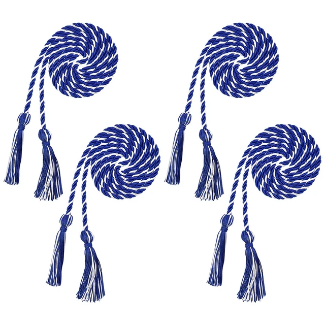 BEAUTYFLIER® PACK OF 4 Graduation Honor Braided Cords with White & Blue ...