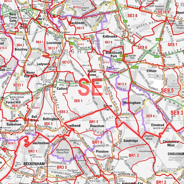 SECTOR MAP 8 Postcode London & M25 Wall Map With Motorway A & B Roads ...