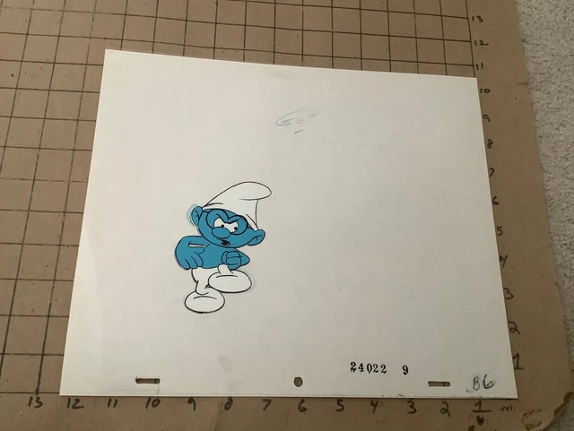 ORIGINAL HANNA-BARBERA SMURFS Animation Production Cel: BRAINY SMURF ...