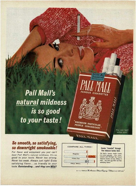 1963 PALL MALL cigarettes pretty woman lying on grass Vintage Print Ad ...