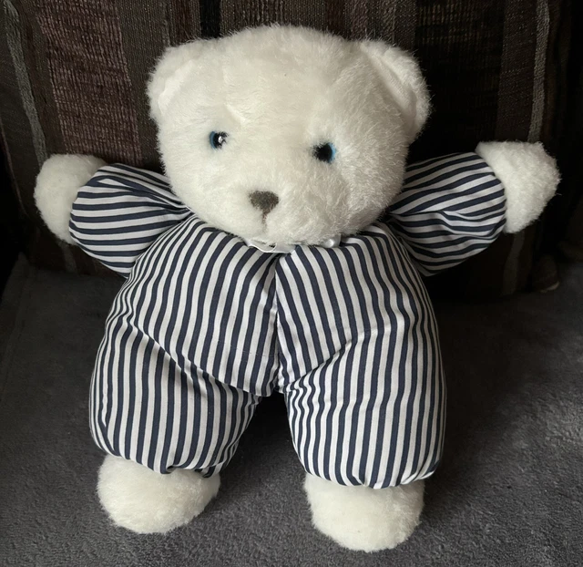 VINTAGE 1990S MOTHERCARE NAVY BLUE STRIPE TEDDY BEAR COMFORTER SOFT ...