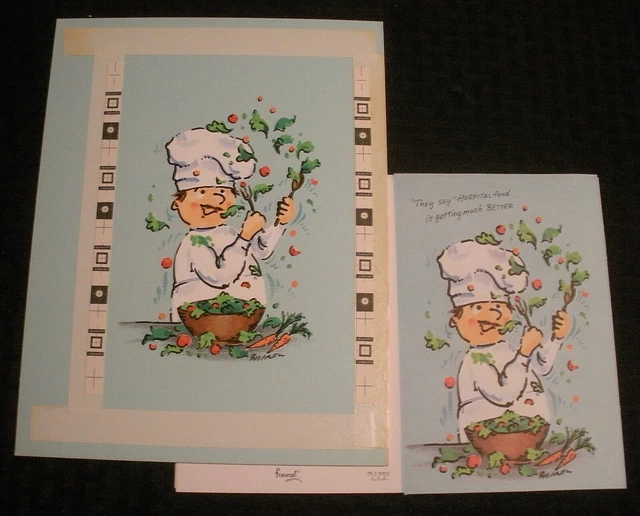 GET WELL SOON Hospital Food Chef Gag 8x10" Greeting Card Art #9701 w/ 2 ...