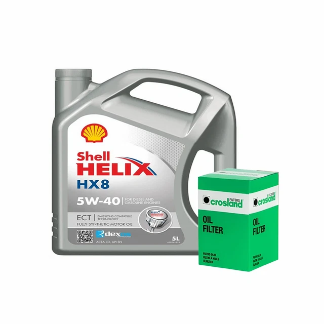 SHELL HELIX HX8 ECT 5W40 Engine Oil 5L Crosland Oil Filter Service Kit ...