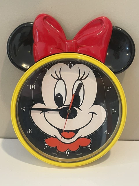 VINTAGE MINNIE MOUSE Time Works Wall Clock 90s W/ Box Yellow Black Red ...