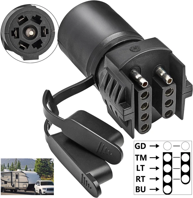 2-IN-1 TRAILER PLUG Adapter 7 Pin Round to 4 and 5 Flat Blade Trailer ...