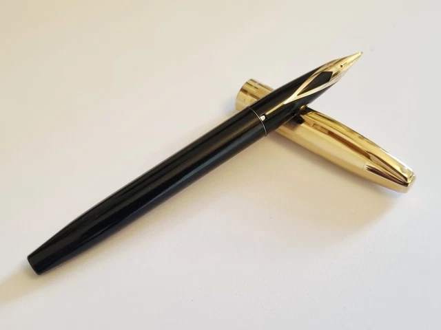 GORGEOUS 1960'S SHEAFFER Imperial Black & Gold Cap Fountain Pen 14ct ...