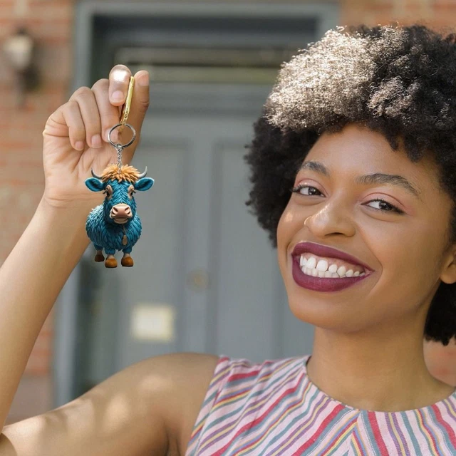 CARTOON COW KEY Ring Acrylic Yak Key Holder Cute Car Keychain Christmas ...