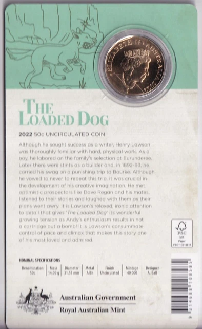 AUSTRALIAN: 2022 50 Cent Henry Lawson The Loaded Dog Unc Coin On Card ...