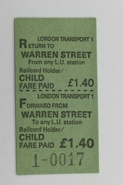 LONDON UNDERGROUND RAILWAY Ticket 0017 Warren Street Child £3.00 ...