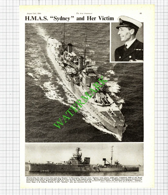 HMAS SYDNEY SHIP Royal Australian Navy Capt JA Collins WW2 - 1940 ...