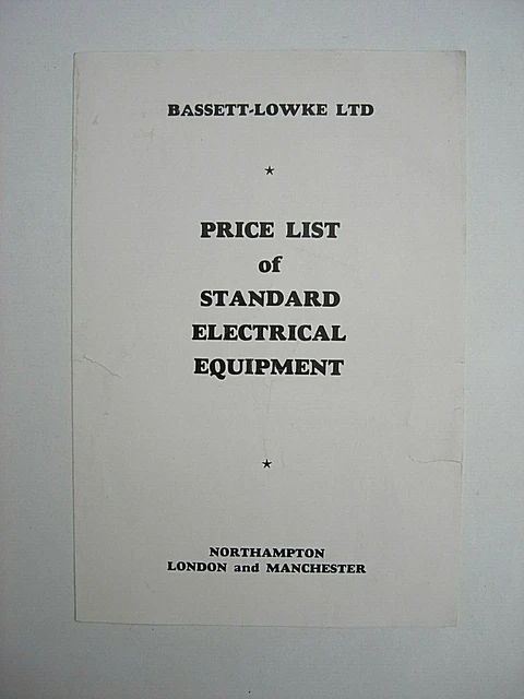 ORIGINAL VINTAGE BASSETT Locke Price List of Standard Electrical ...