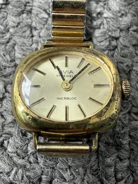 VINTAGE 9CT GOLD Avia 17 Jewels Incabloc Swiss Made Mechanical Ladies Watch £14.99 - PicClick UK