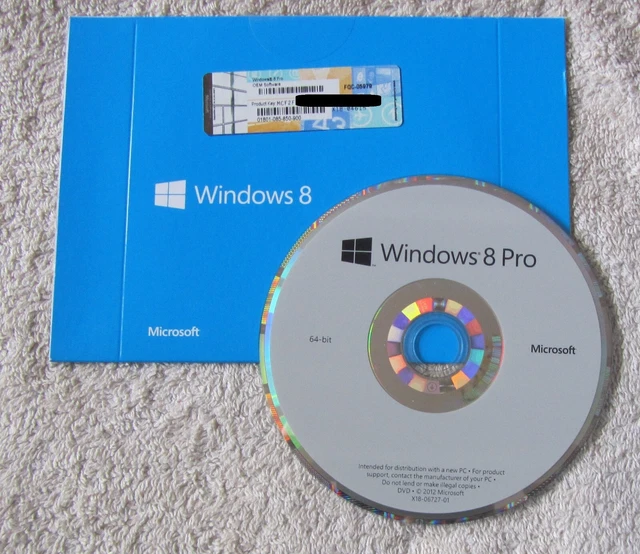 GENUINE MICROSOFT WINDOWS 8 Pro, Full Version, 64-Bit DVD with Product ...